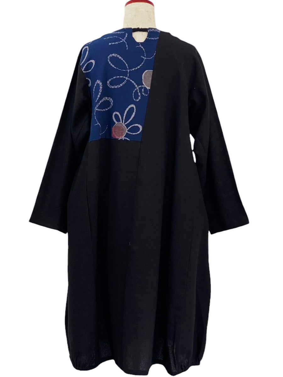 Multi Panel Dress - Solid/Hotaru Print - Black – Tapestries Studio